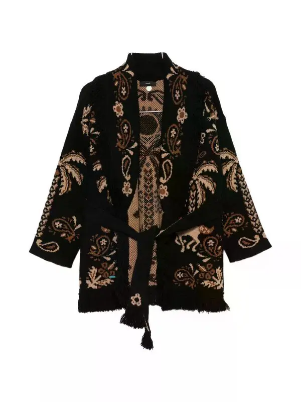 Alanui Fringe-trim Intarsia-knit Cardigan