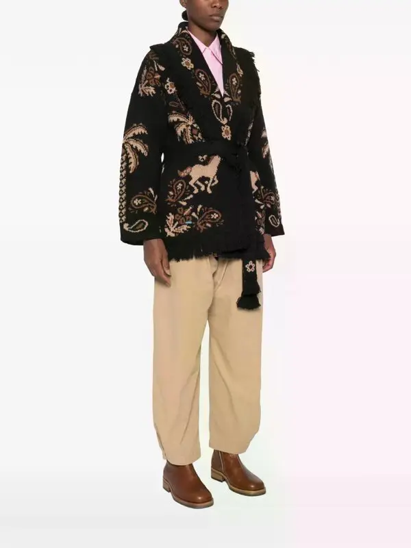 Alanui Fringe-trim Intarsia-knit Cardigan