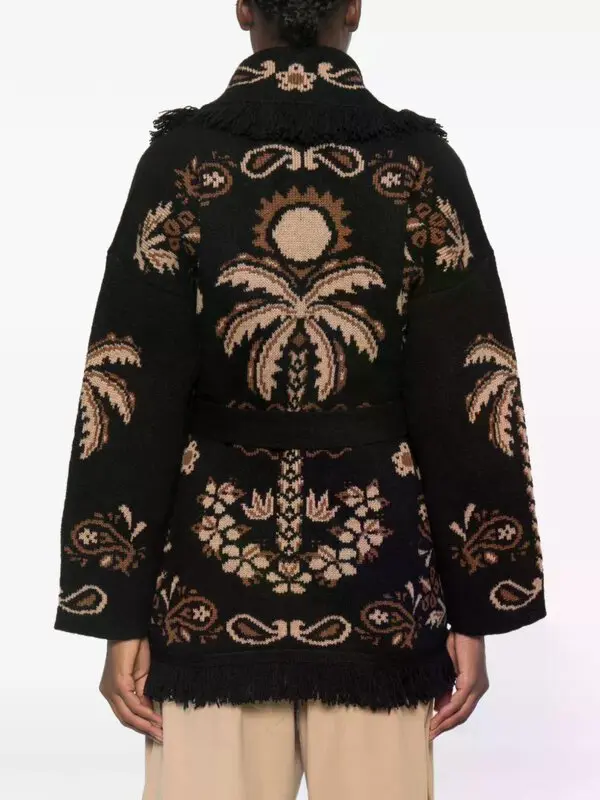 Alanui Fringe-trim Intarsia-knit Cardigan