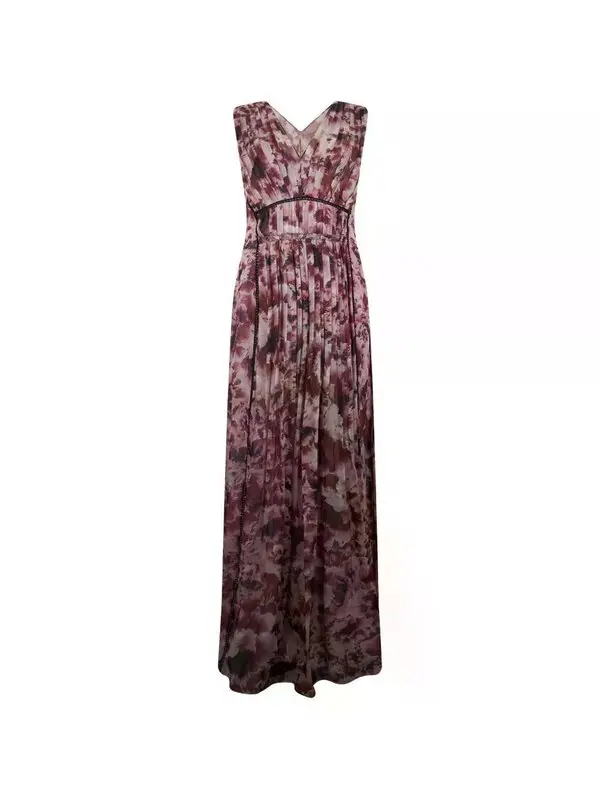 Alberta Ferretti Floral-print Pleated Maxi Dress - Purple