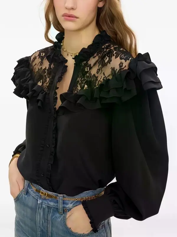 Chloé High-neck Ruffled Blouse In Crêpe De Chine And Lace