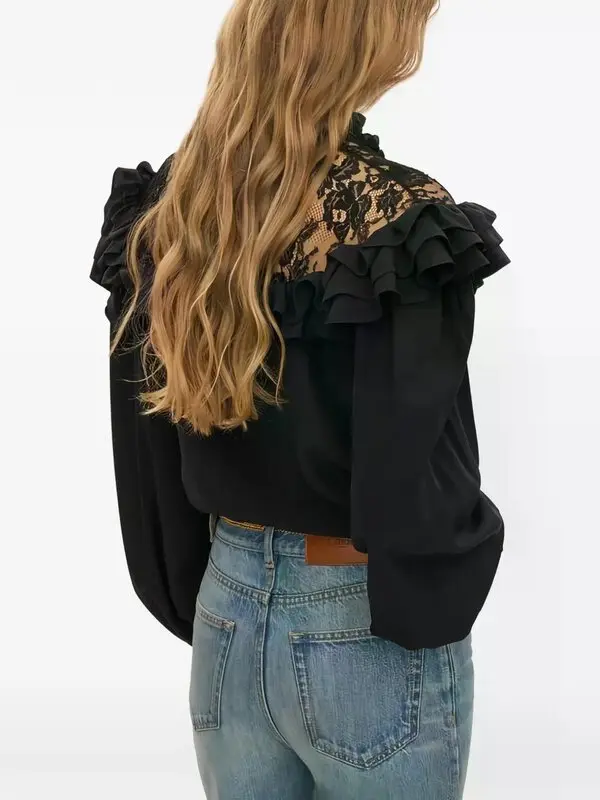 Chloé High-neck Ruffled Blouse In Crêpe De Chine And Lace