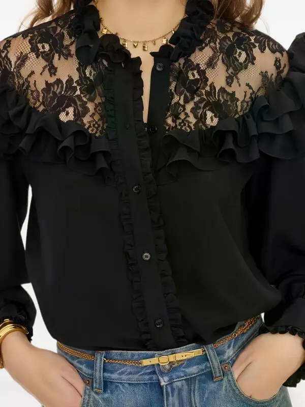 Chloé High-neck Ruffled Blouse In Crêpe De Chine And Lace