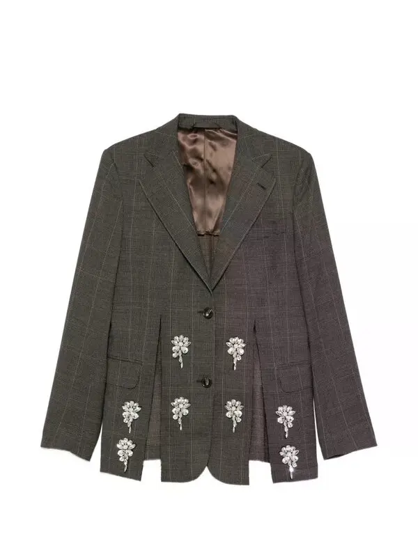 Simone Rocha Embellished Prince Of Wales Check Blazer - Grey