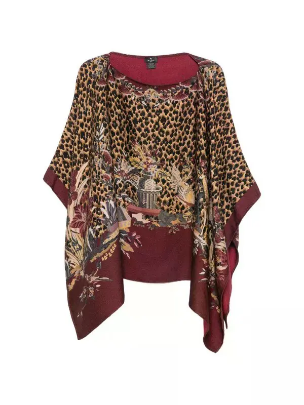 Etro Leopard-print Floral Pattern Poncho - Brown
