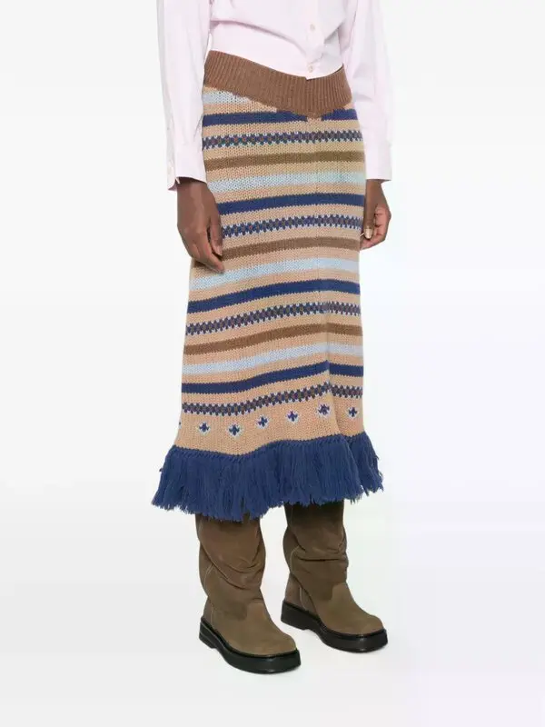 Alanui Striped Fringed Hem Midi Skirt