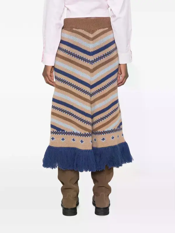 Alanui Striped Fringed Hem Midi Skirt