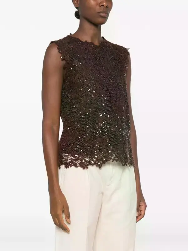 Brunello Cucinelli Sequin Embellished Crochet Knit Sleeveless Top