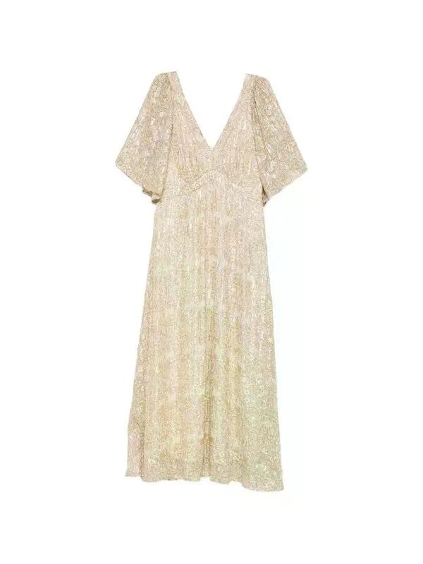 MAISON123 Floral Print Flutter-sleeve Midi Dress