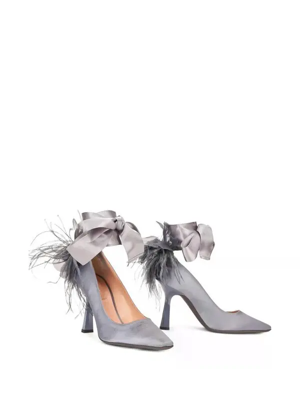 Alberta Ferretti Feather-embellished Bow-detail Pumps - Grey