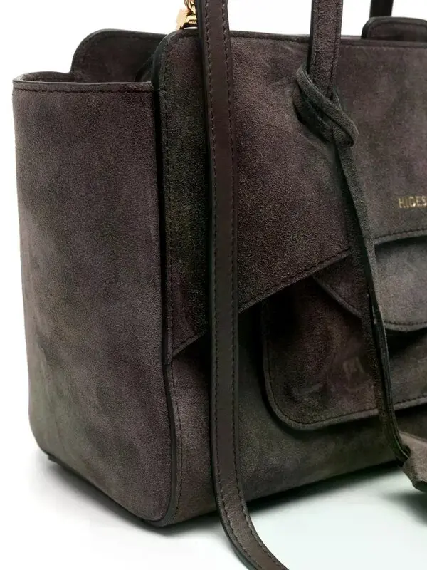 HIDESINS Flap Suede Logo-stamp Tote Bag - Brown