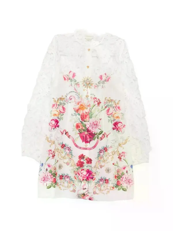 Camilla Lace-sleeved Floral Print Mini Dress - White