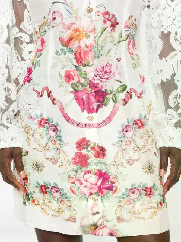 Camilla Lace-sleeved Floral Print Mini Dress