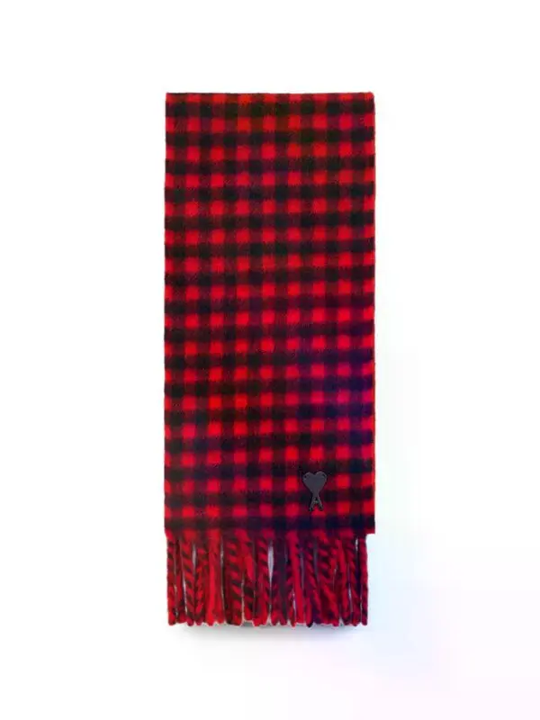 AMI Paris Checkered Wool Scarf With De Coeur