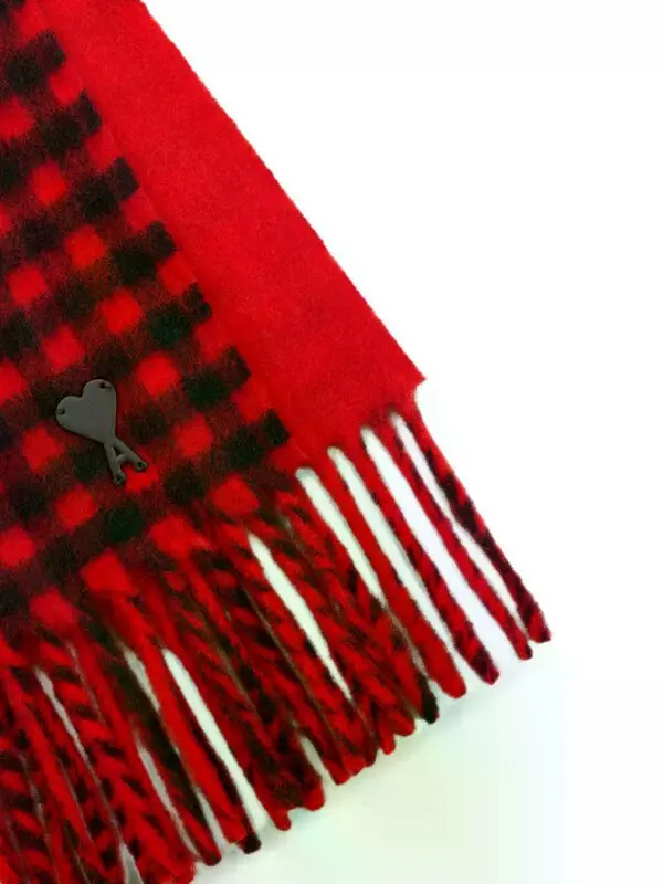 AMI Paris Checkered Wool Scarf With De Coeur