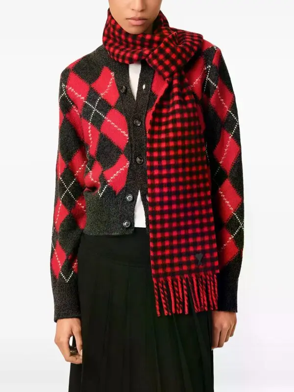 AMI Paris Checkered Wool Scarf With De Coeur