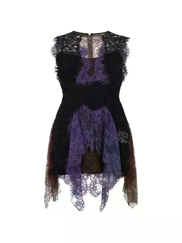 Alberta Ferretti Sheer Lace Blouse With Frayed Hem