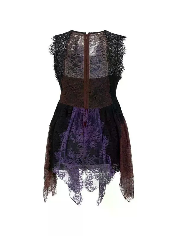 Alberta Ferretti Sheer Lace Blouse With Frayed Hem