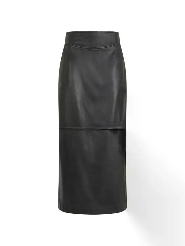 Alberta Ferretti Leather Pencil Midi Skirt - Black