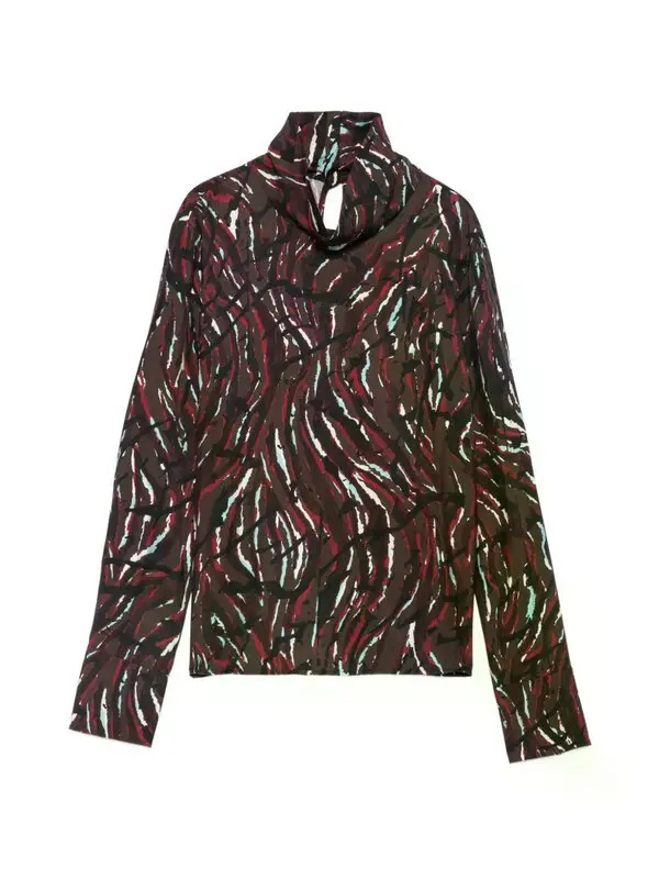 Proenza Schouler White Label Abstract Print High Neck Top - Brown