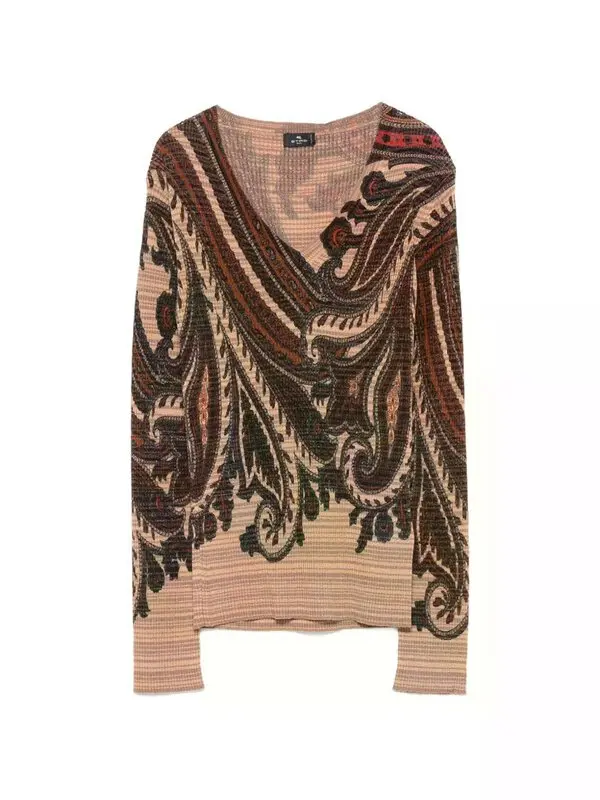 Etro Paisley-print V-neck Sweater - Brown