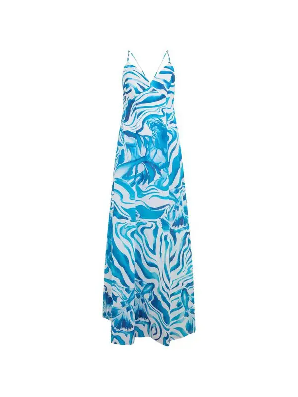Alberta Ferretti Graphic-print Spaghetti-strap Maxi Dress - White
