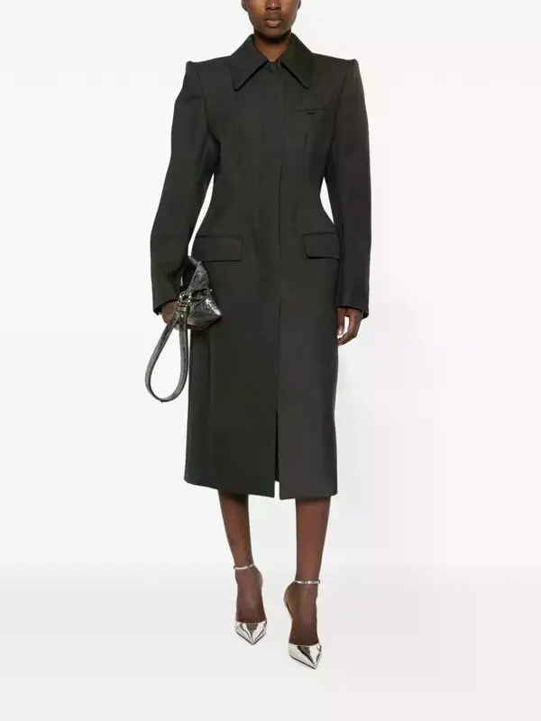 MUGLER Padded-shoulder Concealed-fastening Coat