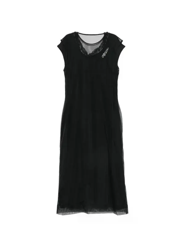 Simone Rocha Crystal Embellished Lace Trim Midi Dress