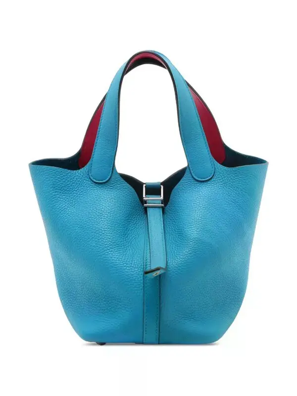Hermès Clemence And Swift Picotin Lock 18 Eclat Handbag - Blue