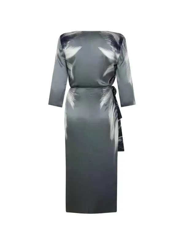 Alberta Ferretti Feather-print Belted Midi Dress