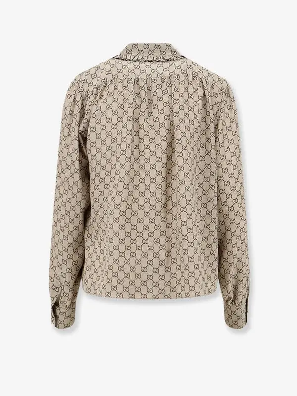 Gucci Silk Gg Print Ruffled Collar Shirt