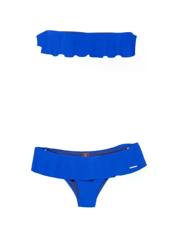 DONDUP Ruffled Bandeau Bikini Set - Blue