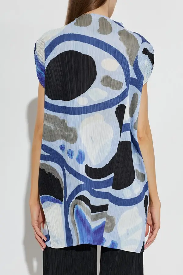 Issey Miyake Sleeveless Abstract Print Pleated Dress