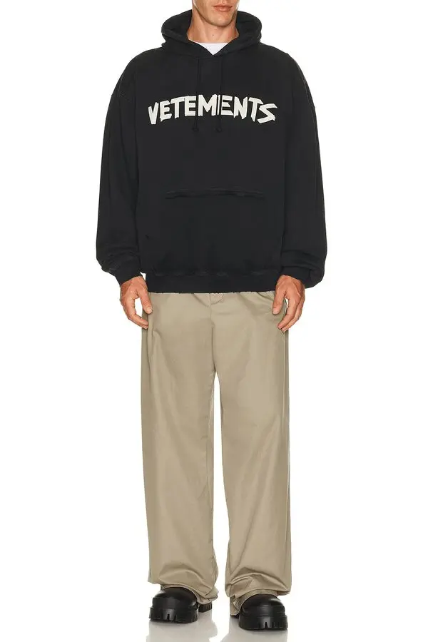 Vetements Tape Logo Destroyed Hoodie In Black