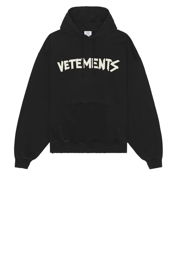 Vetements Tape Logo Destroyed Hoodie In Black