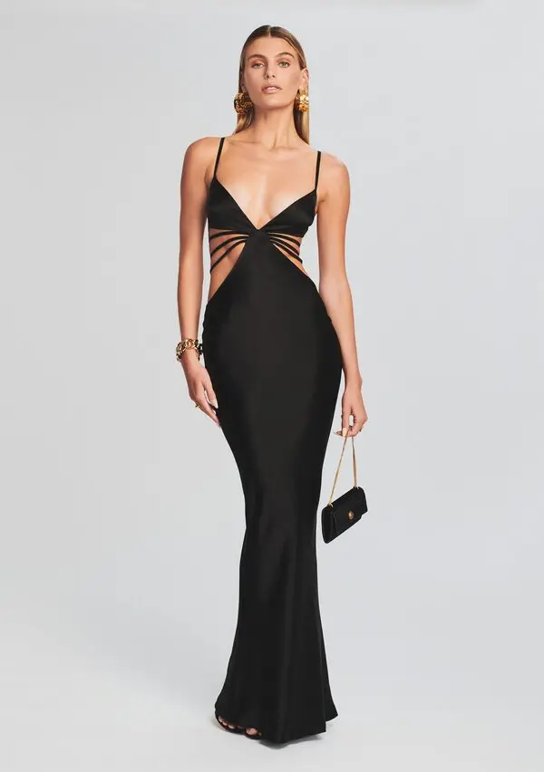 Retrofete Selma Draped Silk Gown - Black