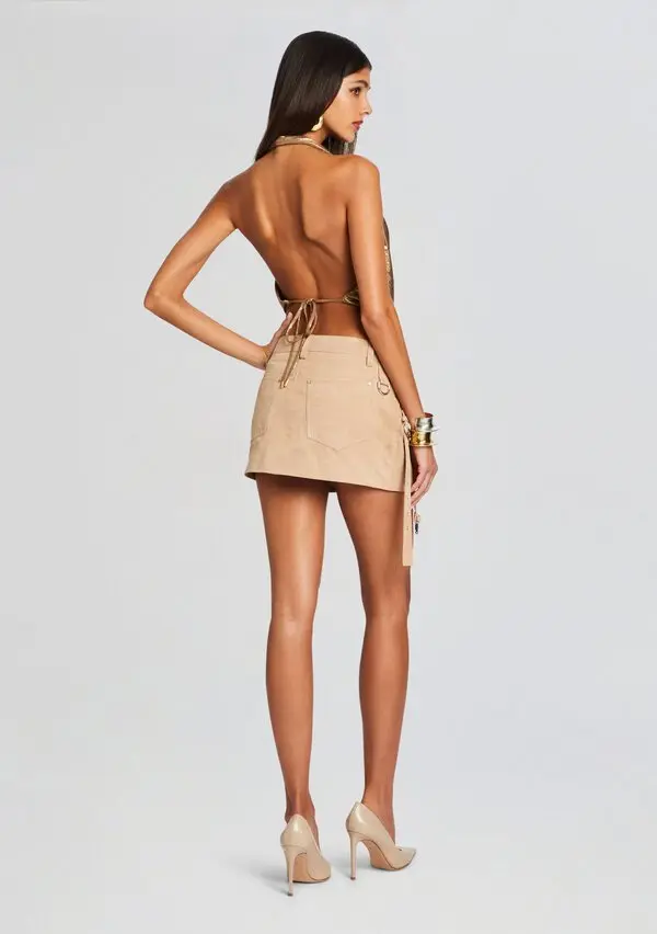Retrofete Verna Leather Belted Skirt