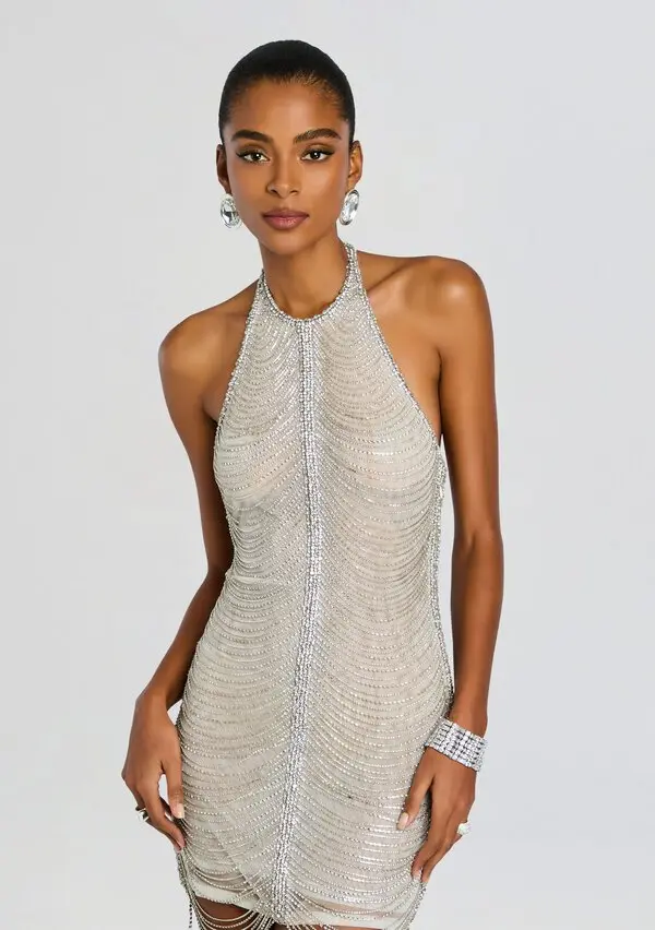 Retrofete Irina Halter Embellished Mini Dress