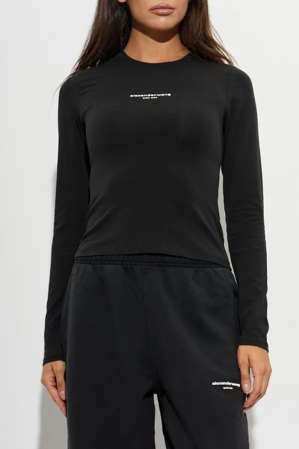 Alexander Wang Long Sleeve Cropped Top With Embossed Logo