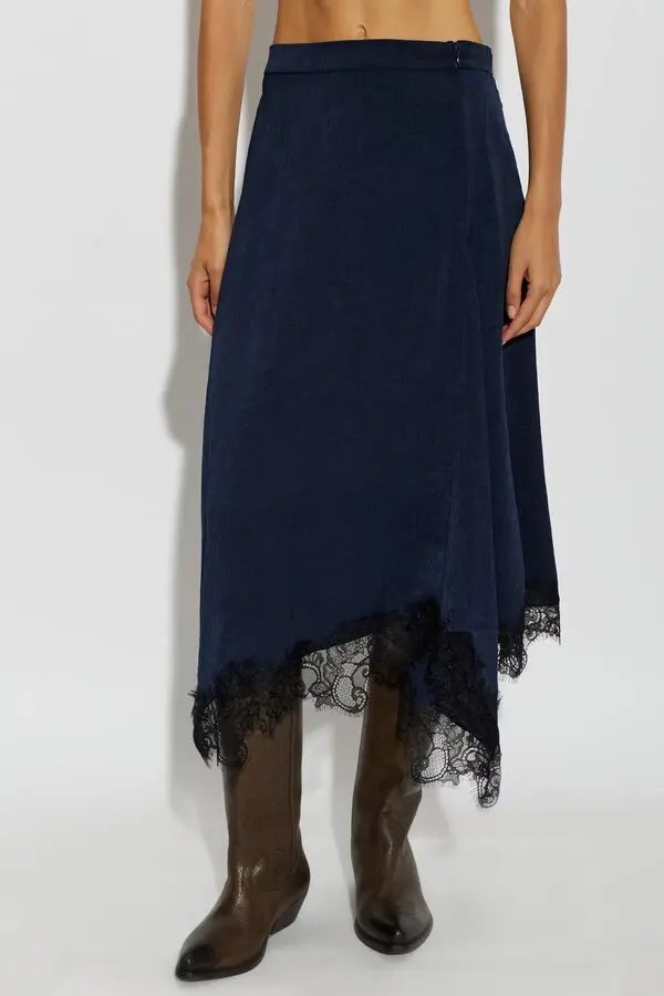 Baum Und Pferdgarten Sophie" Asymmetrical Midi Skirt With Lace Trim - Navy Blue