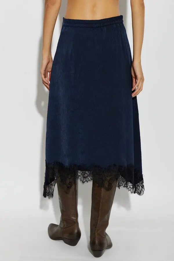 Baum Und Pferdgarten Sophie" Asymmetrical Midi Skirt With Lace Trim - Navy Blue