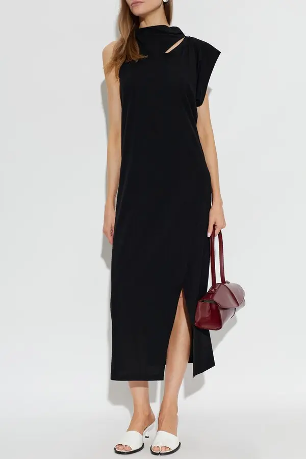 Issey Miyake Asymmetrical Cotton Midi Dress With Cut-out Detail