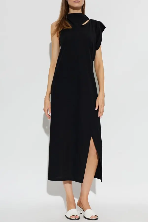 Issey Miyake Asymmetrical Cotton Midi Dress With Cut-out Detail
