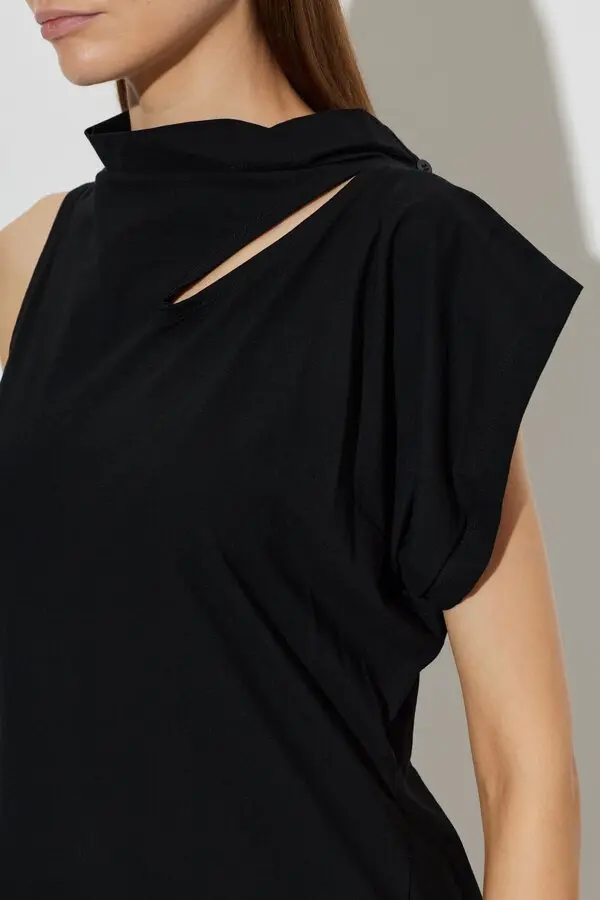 Issey Miyake Asymmetrical Cotton Midi Dress With Cut-out Detail
