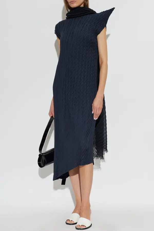 Issey Miyake Pleated Asymmetrical Midi Dress