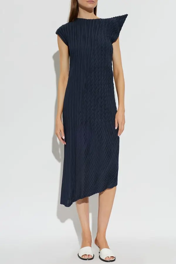 Issey Miyake Pleated Asymmetrical Midi Dress
