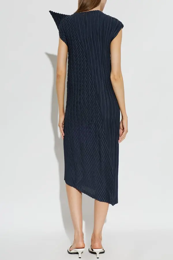 Issey Miyake Pleated Asymmetrical Midi Dress