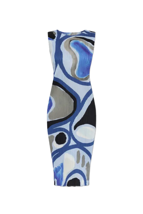 Issey Miyake Sleeveless Printed Midi Dress - Blue