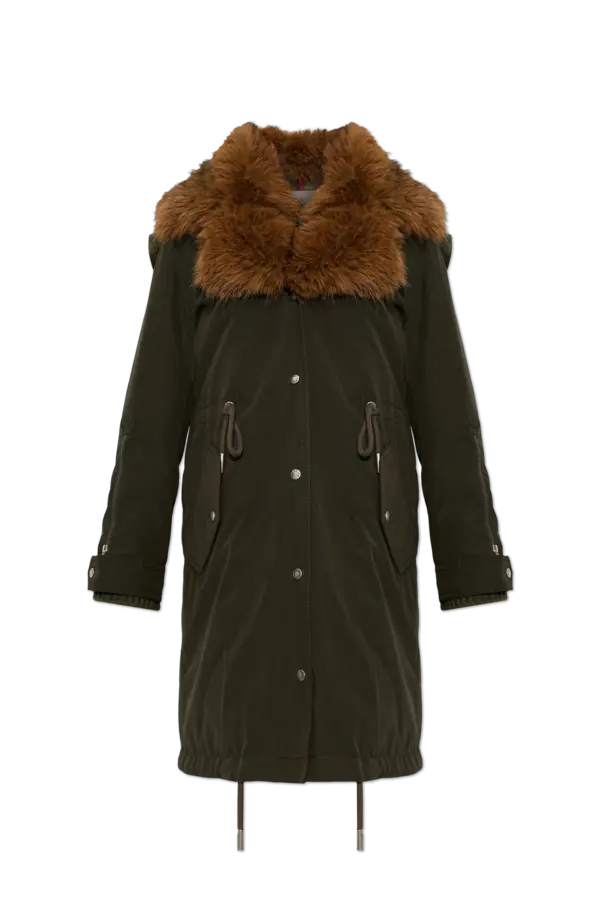 Moncler Halicte Puffy Parka With Faux Fur Trim - Green