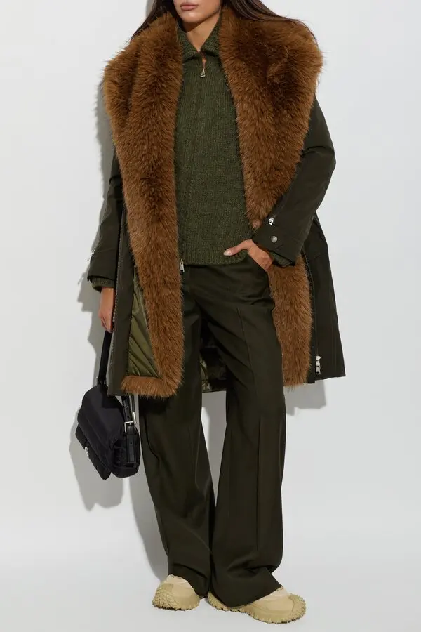 Moncler Halicte Puffy Parka With Faux Fur Trim - Green